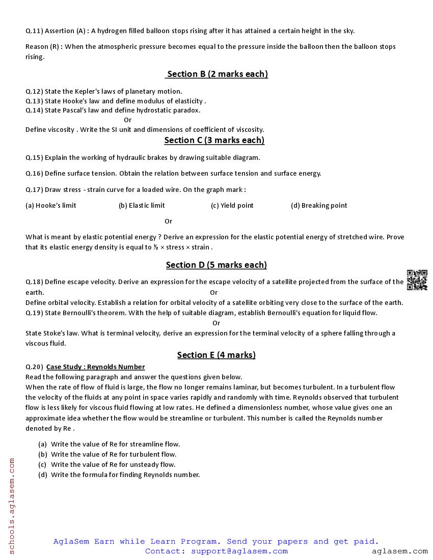 Class 11 PT 2 Question Paper Physics 2023-24 | Download Periodic Test 2 ...