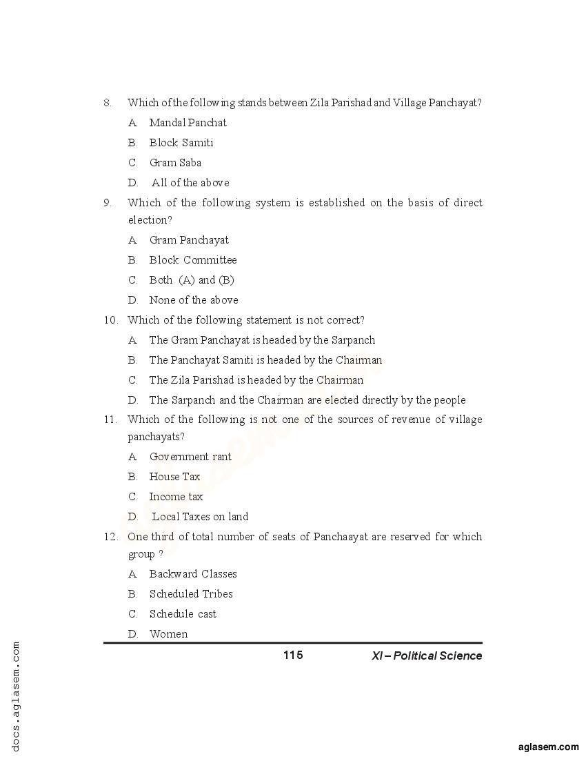 Class 11 Political Science Notes for Local Government (PDF) - Study ...