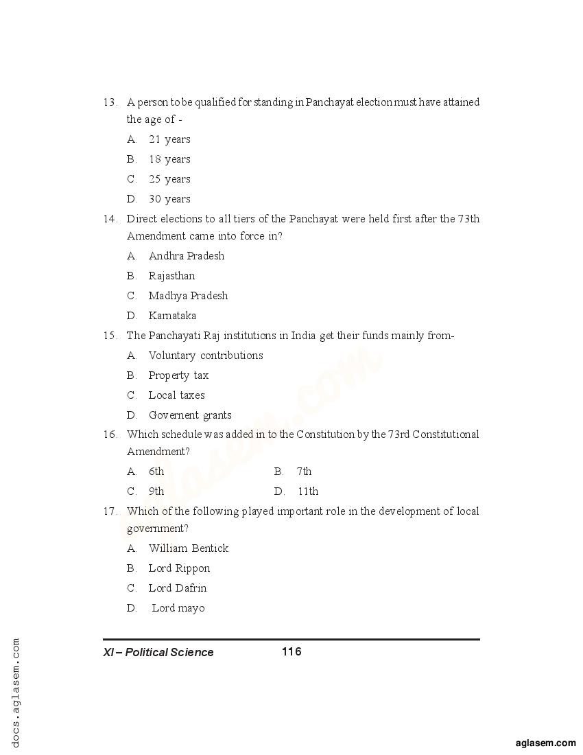 Class 11 Political Science Notes for Local Government (PDF) - Study ...
