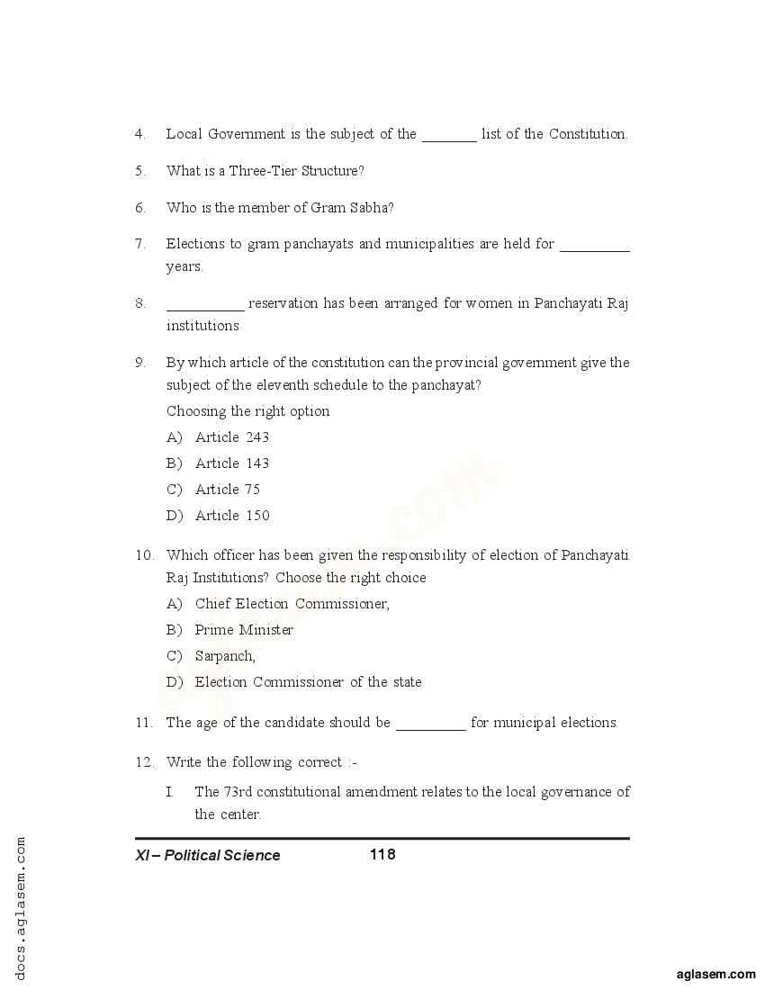 Class 11 Political Science Notes for Local Government (PDF) - Study ...