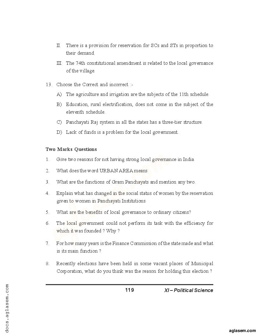 Class 11 Political Science Notes for Local Government (PDF) - Study ...