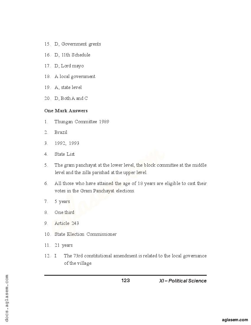 Class 11 Political Science Notes for Local Government (PDF) - Study ...