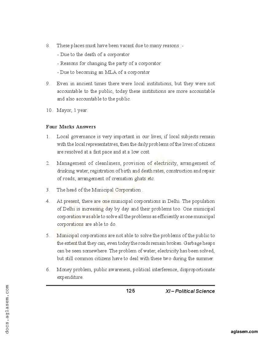 Class 11 Political Science Notes for Local Government (PDF) - Study ...