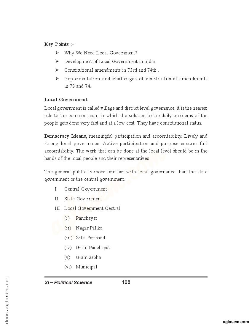 Class 11 Political Science Notes for Local Government (PDF) - Study ...