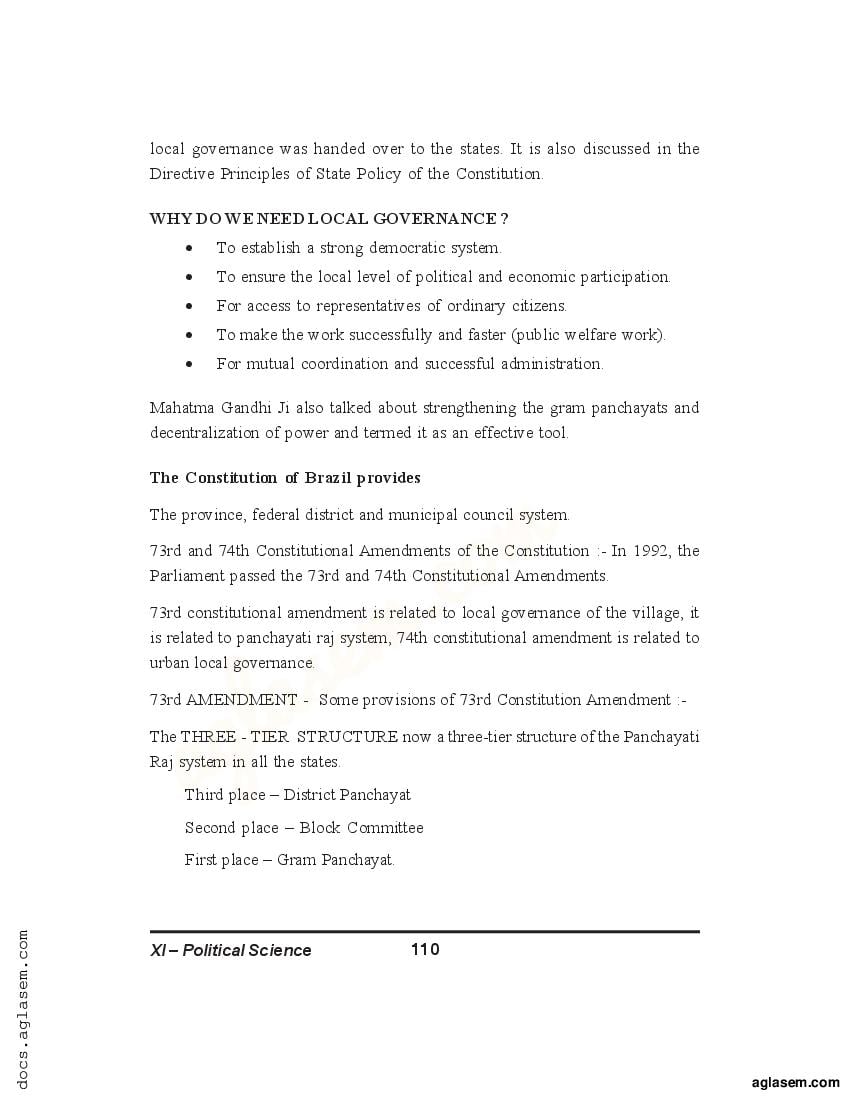 Class 11 Political Science Notes for Local Government (PDF) - Study ...