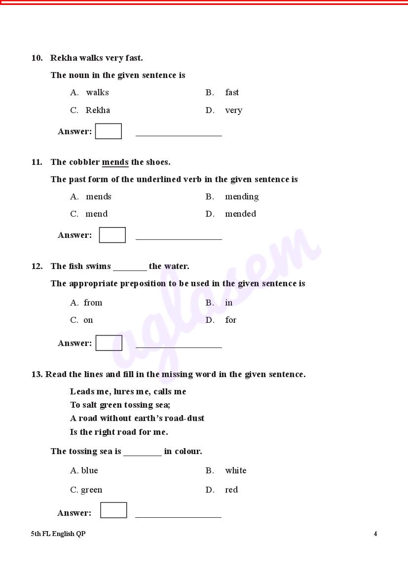 Karnataka 5th English Model Question Paper 2023 PDF Download KSEAB Karnataka 5th English Model Question Paper 2023 PDF Download KSEAB