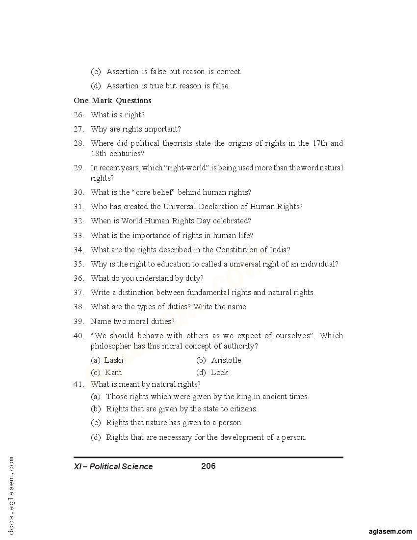 Class 11 Political Science Notes for Rights (PDF) - Study Material ...