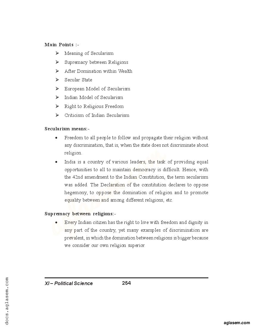 Class 11 Political Science Notes for Secularism (PDF) - Study Material ...