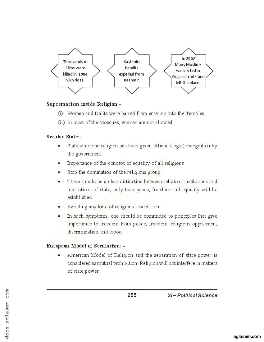 Class 11 Political Science Notes for Secularism (PDF) - Study Material ...