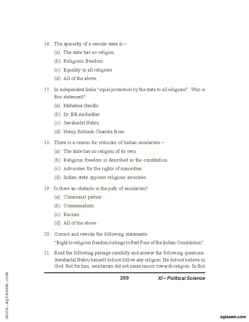 Class 11 Political Science Notes for Secularism (PDF) - Study Material ...