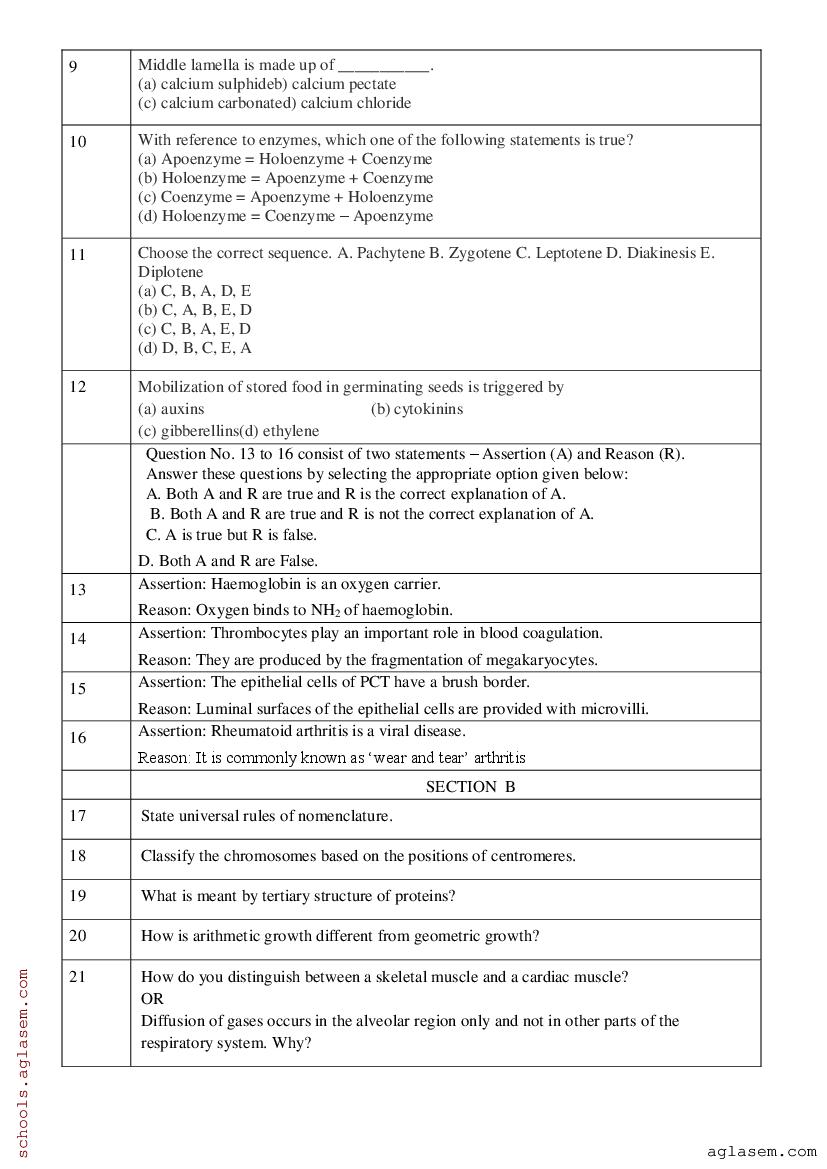 CBSE Class 11 Biology Sample Paper 2024 PDF