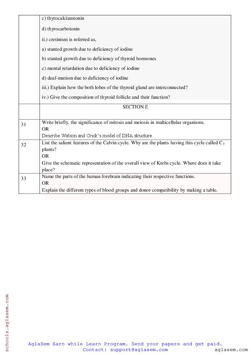 CBSE Class 11 Biology Sample Paper 2024 PDF
