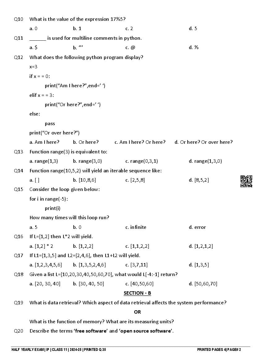 Class 11 IP Half Yearly Question Paper 2025 | Download 11th Half Yearly IP Question Paper PDF ...