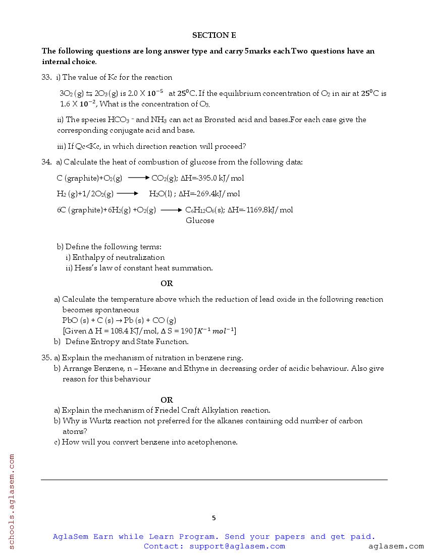 CBSE Class 11 Chemistry Sample Paper 2024 PDF
