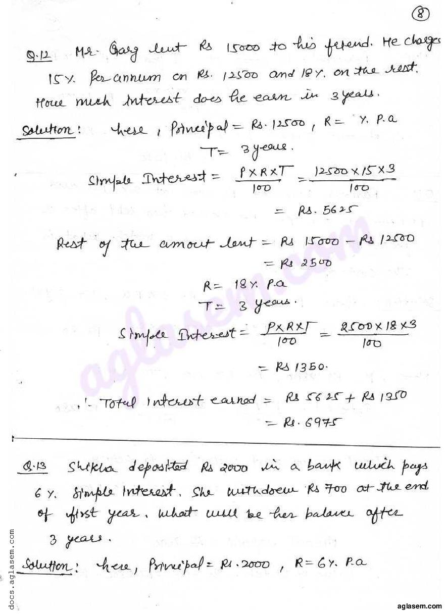 RD Sharma Solutions For Class 7 Simple Interest Exercise 13 1 PDF RD Sharma Solutions For Class 7 Simple Interest Exercise 13 1 PDF