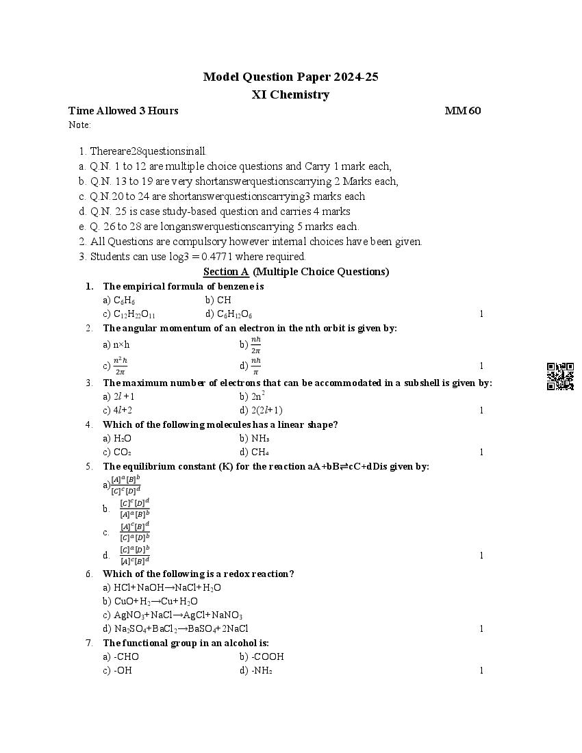 HP Board Class 11 Chemistry Model Paper 2025-26 (PDF) - HPBOSE 11th ...