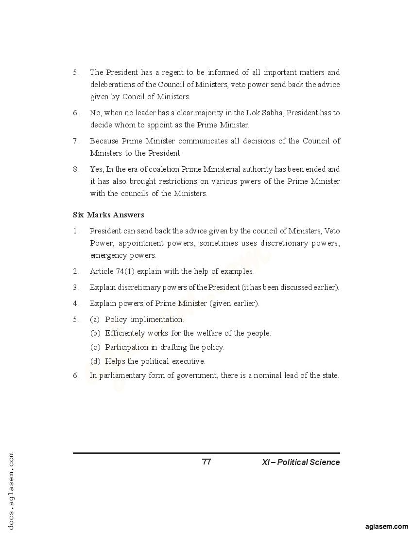 Class 11 Political Science Notes for The Executive (PDF) - Study ...