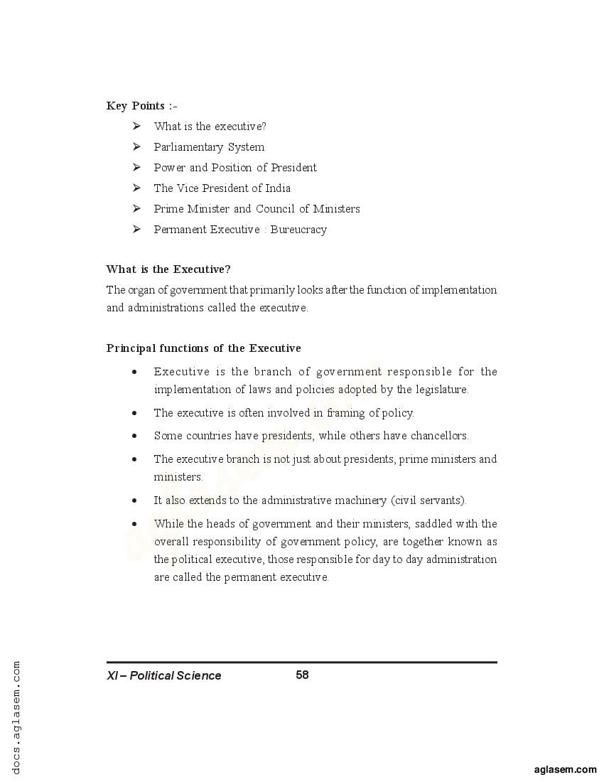 Class 11 Political Science Notes for The Executive (PDF) - Study ...