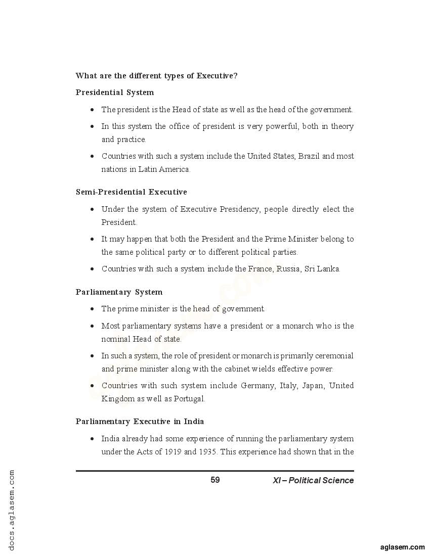 Class 11 Political Science Notes for The Executive (PDF) - Study ...