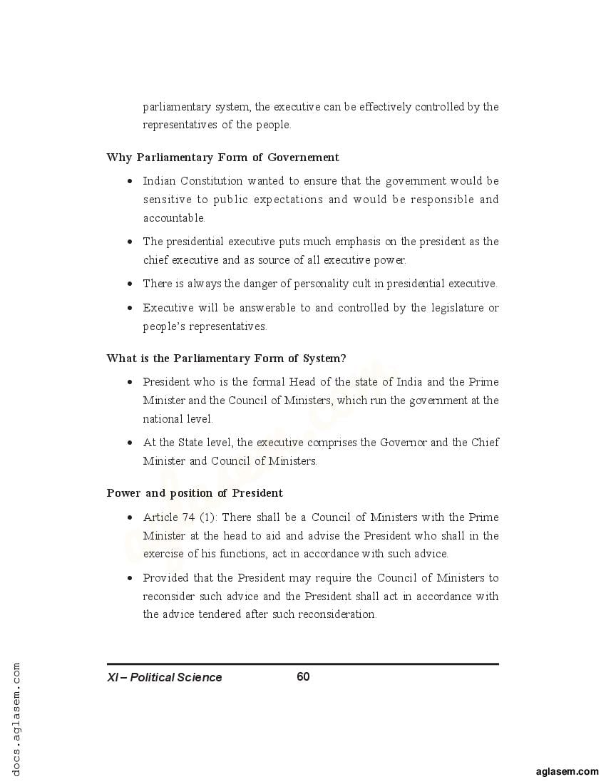 Class 11 Political Science Notes for The Executive (PDF) - Study ...