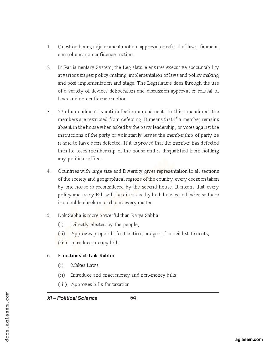 Class 11 Political Science Notes for The Legislature (PDF) - Study ...