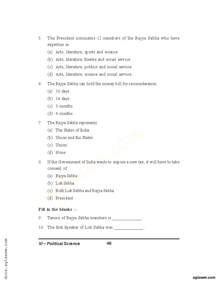 Class 11 Political Science Notes for The Legislature (PDF) - Study ...