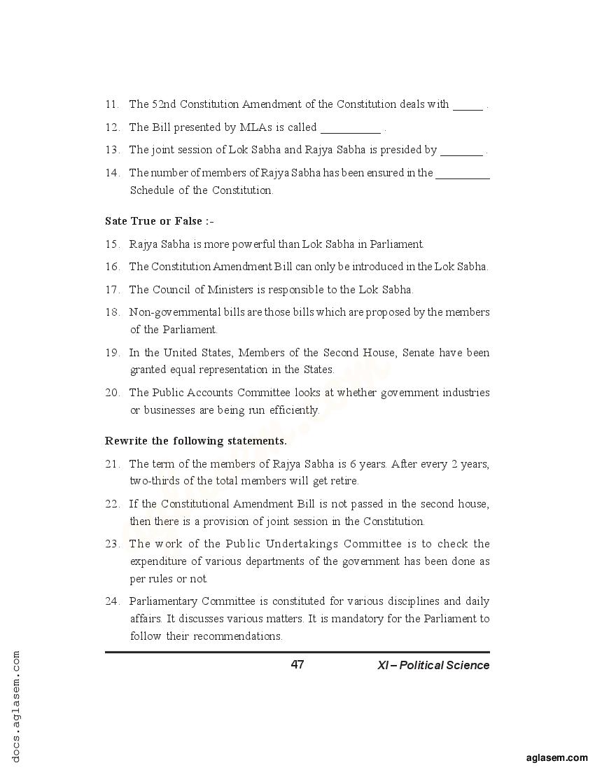 Class 11 Political Science Notes for The Legislature (PDF) - Study ...