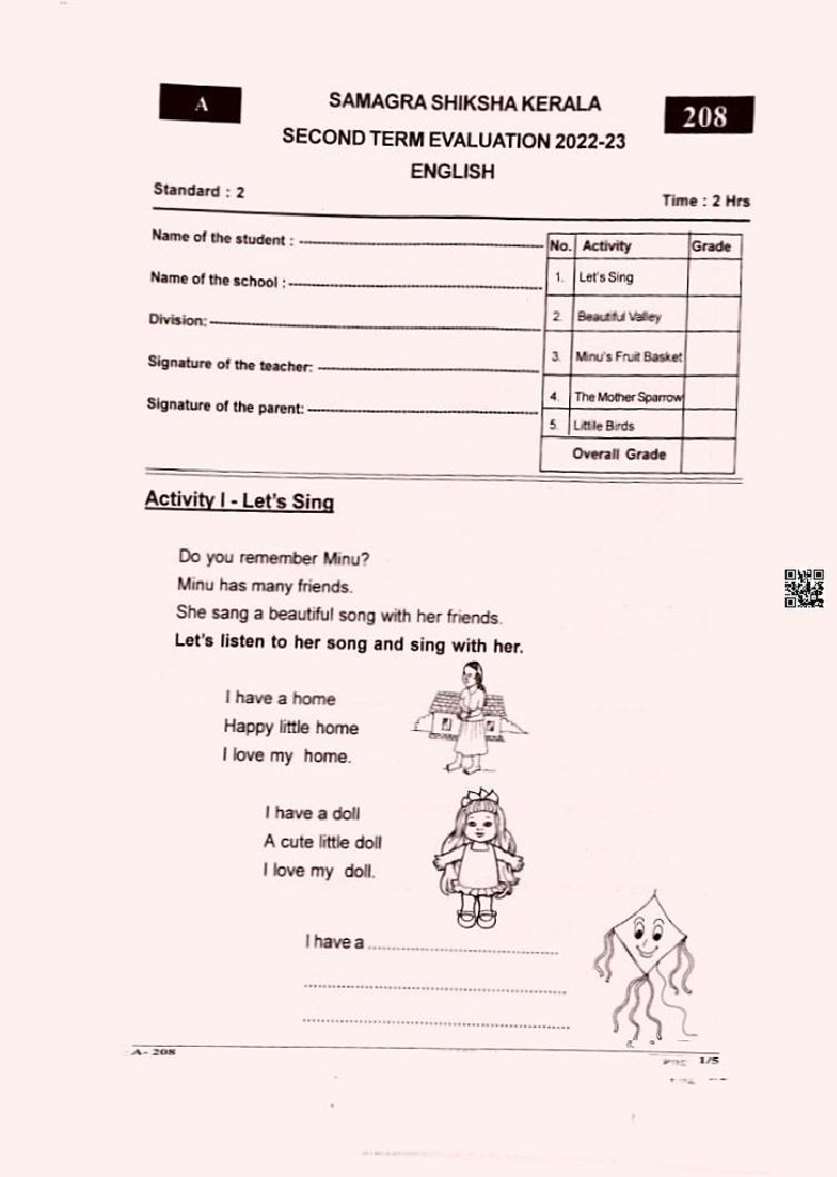 Class 2 English Christmas Exam Question Paper 2024 | Kerala Std 2 ...