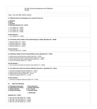 DUET 2018 Question Paper for DU MSc Human Development and Childhood Studies