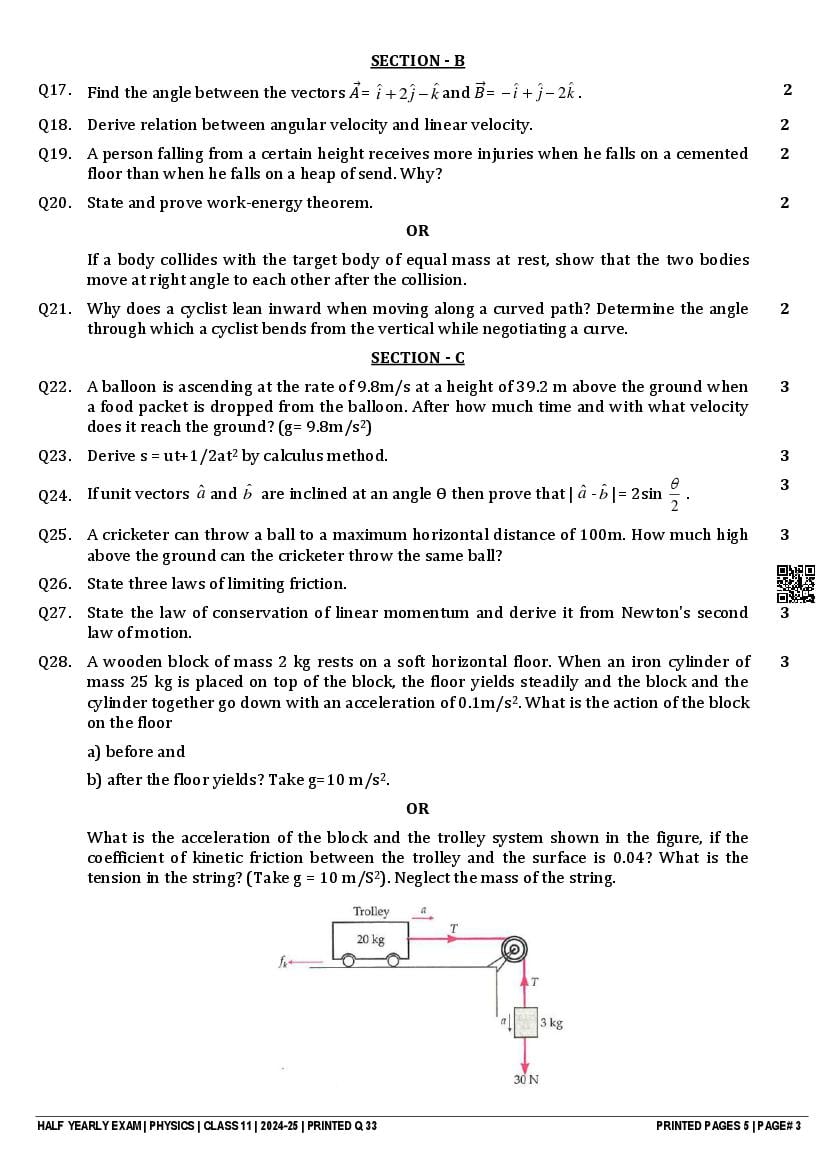 Class 11 Physics Half Yearly Question Paper 2025 | Download 11th Half ...