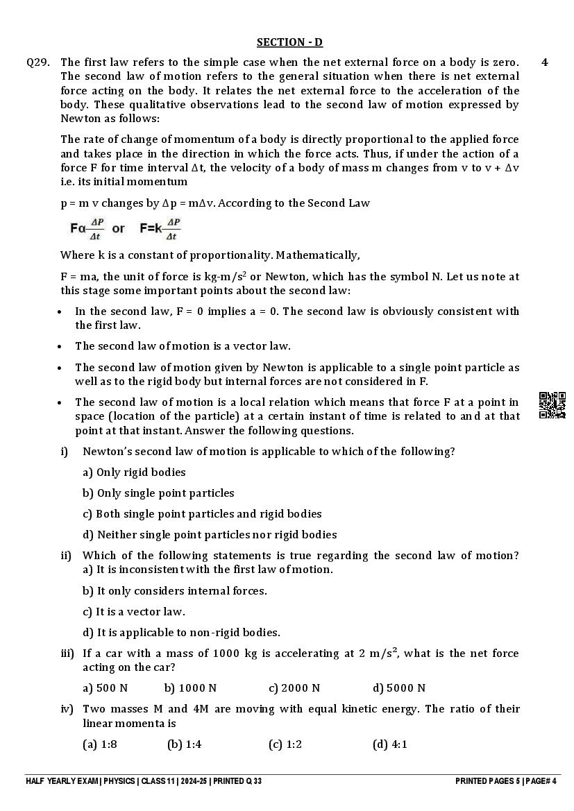 Class 11 Physics Half Yearly Question Paper 2025 | Download 11th Half ...