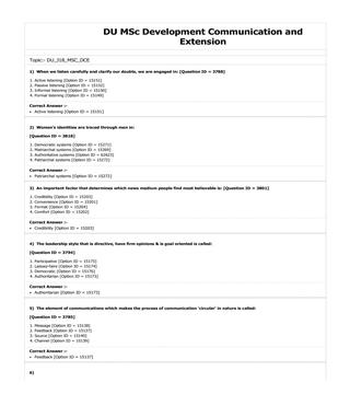 DUET 2018 Question Paper for DU MSc Development Communication and Extension
