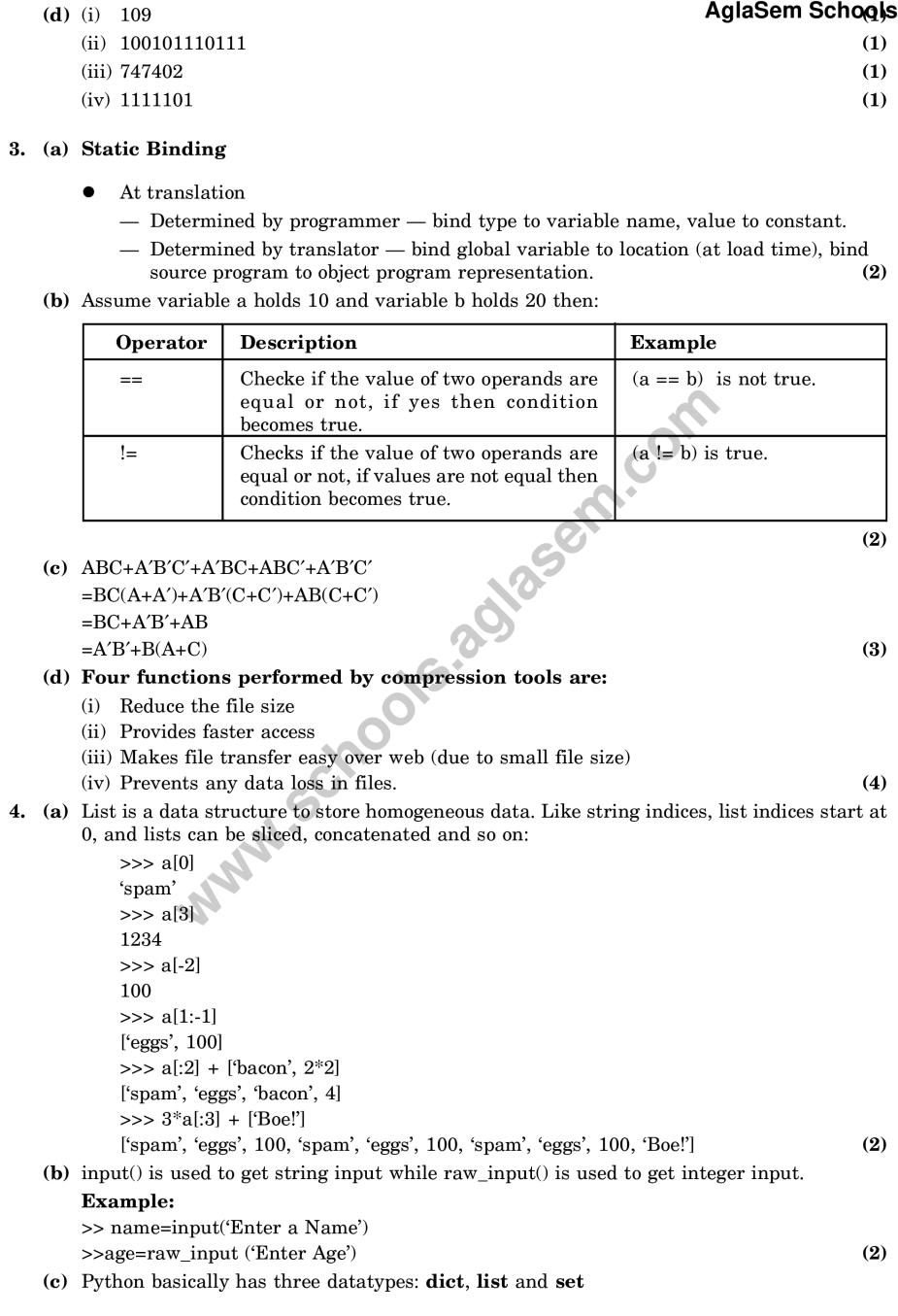 CBSE Sample Paper For Class 11 Computer Science Solved Set A CBSE Sample Paper For Class 11 Computer Science Solved Set A