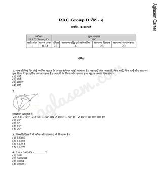 Railway Group D Model Question Paper Set 2 (in Hindi)