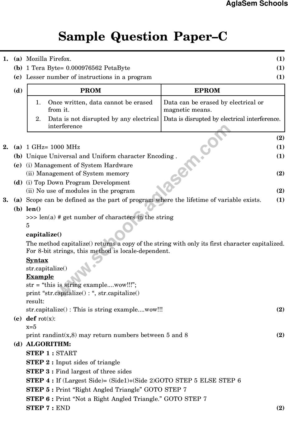 CBSE Class 11 Sample Paper For Computer Science Set C CBSE Class 11 Sample Paper For Computer Science Set C