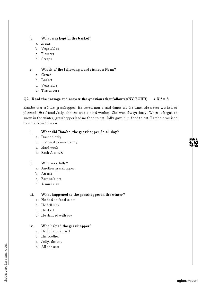 Class 6 English Mid Term Sample Paper 2023 Download Term 1 Practice