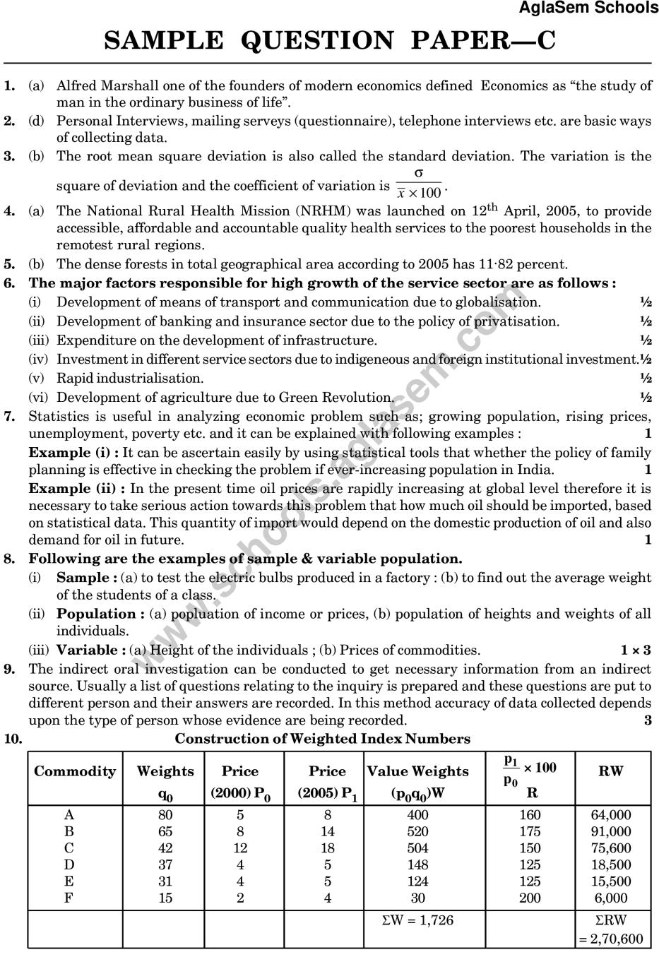 CBSE Class 11 Sample Paper for Economics Set c