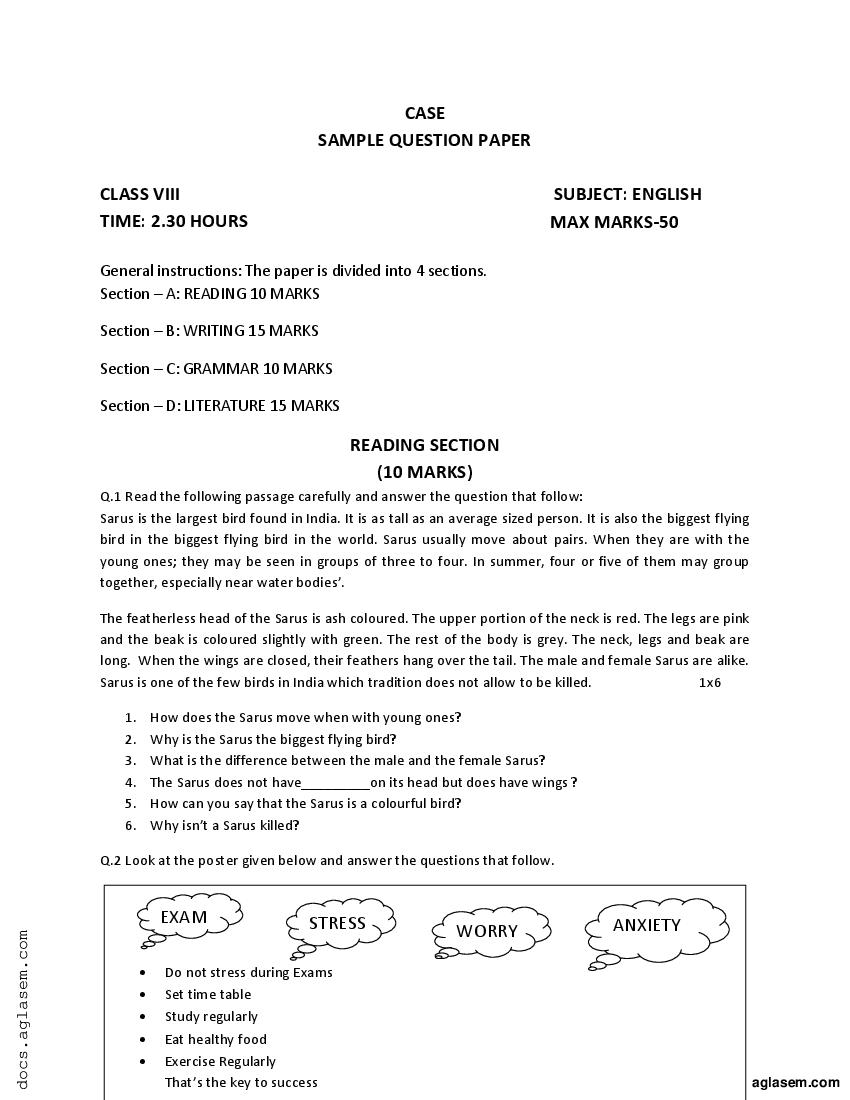 Class 8 Sample Paper 2023 English Download PDF
