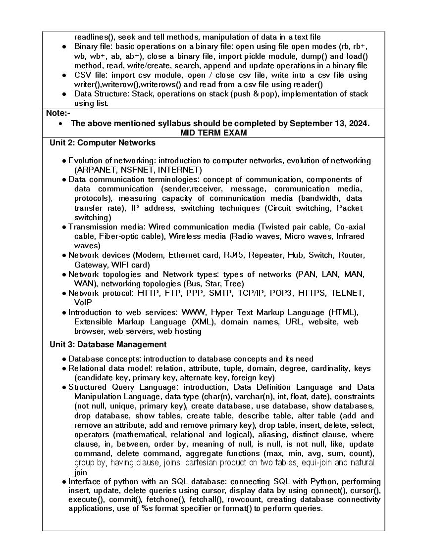 Edudel Syllabus Class 12 Computer Science 2025 (PDF) - AglaSem