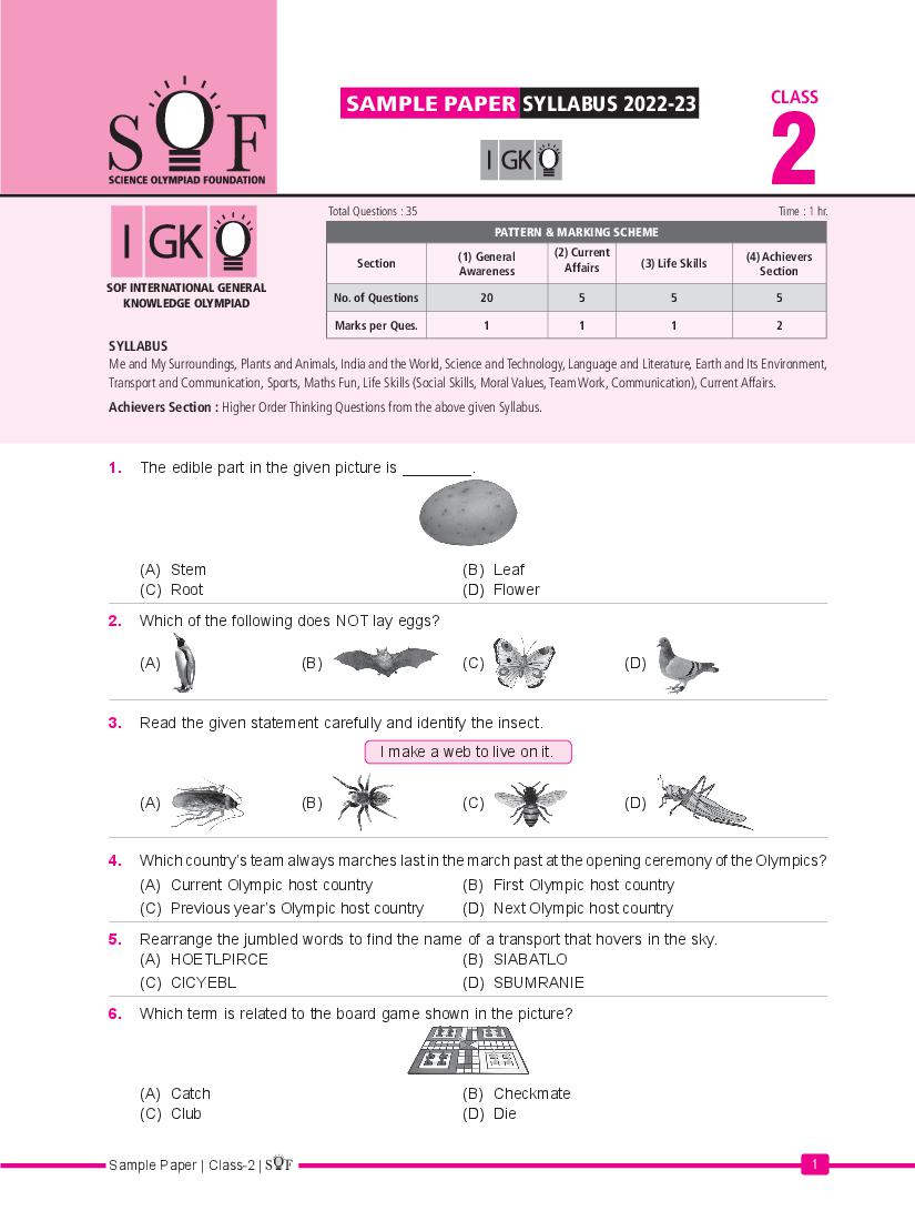 SOF IGKO Sample Paper 2023 Class 2