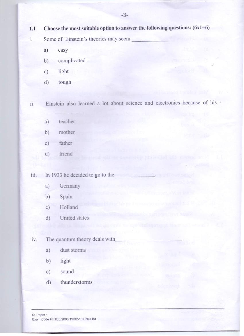 CBSE Class 6 Question Paper Annual Exam English