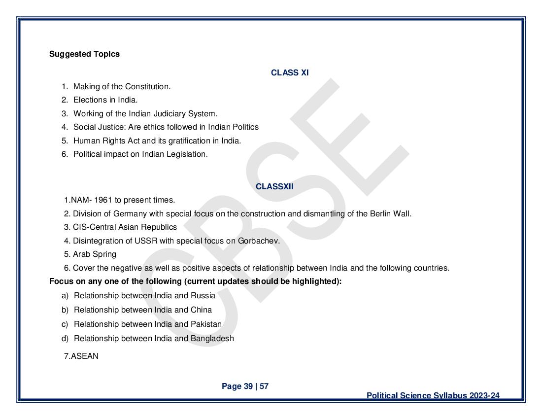 Cbse Class 12 Political Science Syllabus 2024 Pdf Download Here