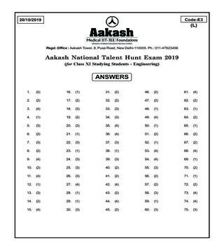 ANTHE 2019 Class 11 Answer Key (Engineering) Code E3