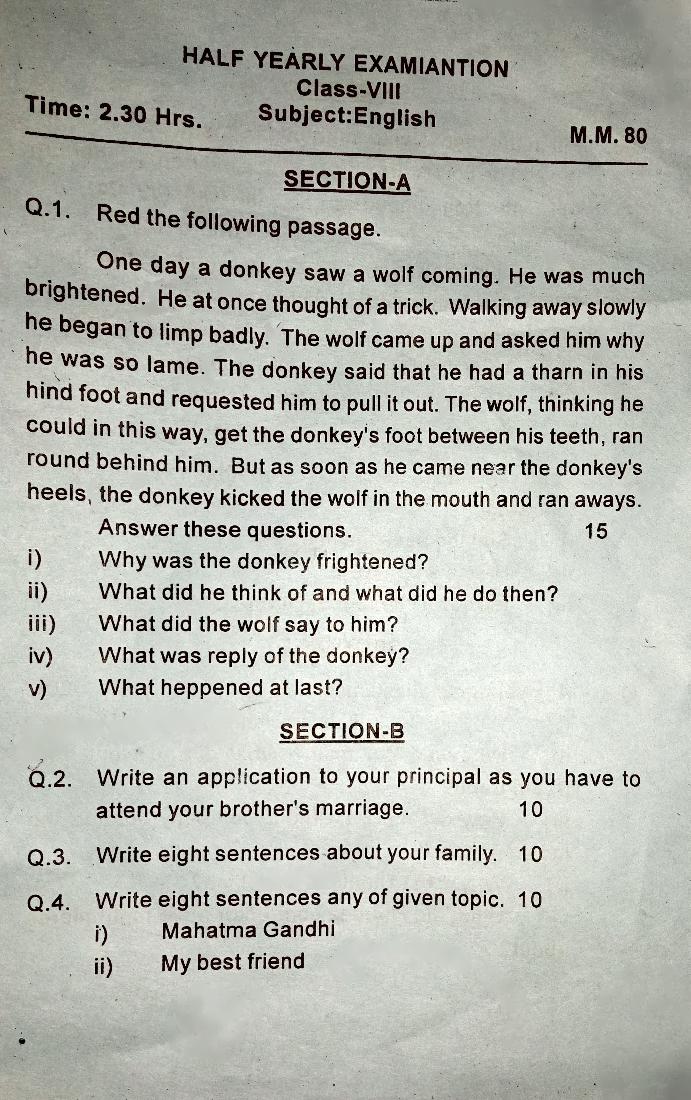 Uttarakhand Board Class 8 Half Yearly Exam 2021 Question Paper English Uttarakhand Board Class 8 Half Yearly Exam 2021 Question Paper English