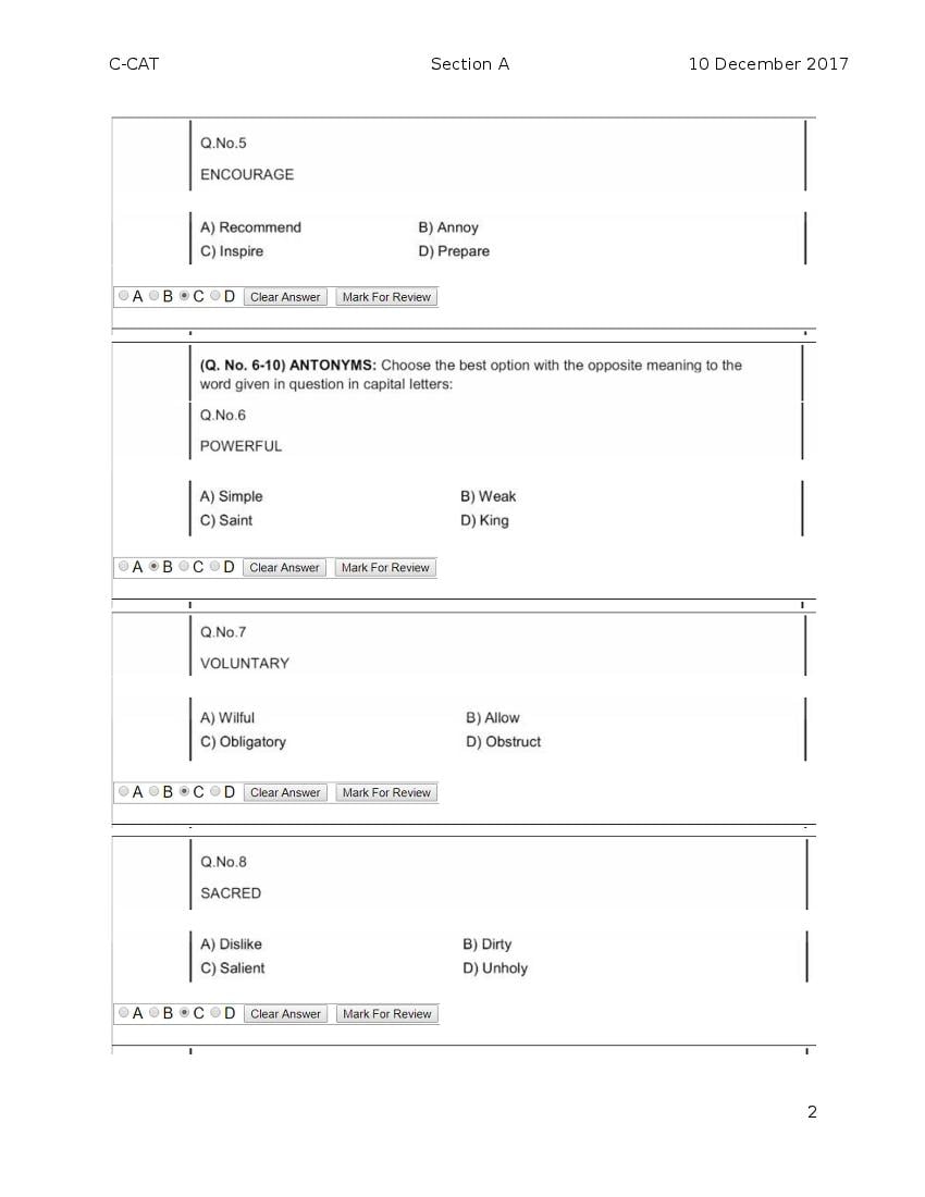 CDAC C-CAT 2017 Question Paper PDF - Section A, B - AglaSem Admission CDAC C-CAT 2017 Question Paper PDF - Section A, B - AglaSem Admission