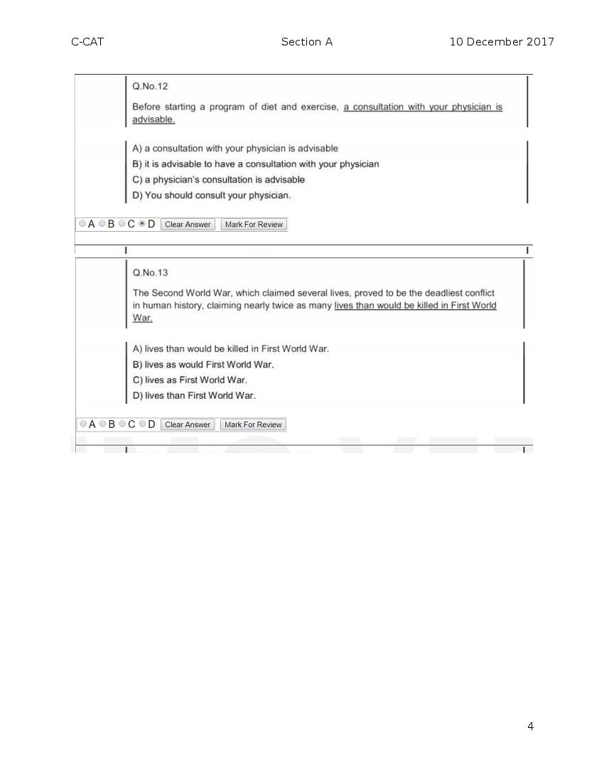 CDAC C-CAT 2017 Question Paper PDF - Section A, B - AglaSem Admission CDAC C-CAT 2017 Question Paper PDF - Section A, B - AglaSem Admission