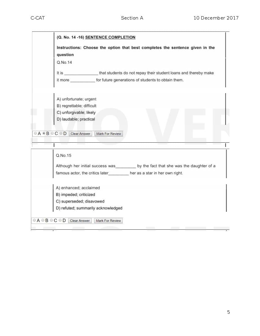 CDAC C-CAT 2017 Question Paper PDF - Section A, B - AglaSem Admission CDAC C-CAT 2017 Question Paper PDF - Section A, B - AglaSem Admission