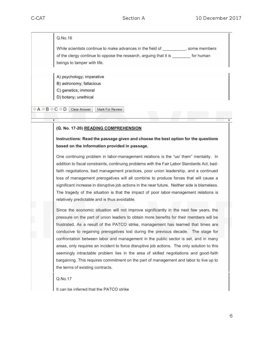 CDAC C-CAT 2017 Question Paper PDF - Section A, B - AglaSem Admission CDAC C-CAT 2017 Question Paper PDF - Section A, B - AglaSem Admission