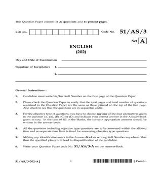 NIOS Class 10 Question Paper Oct 2015 - English