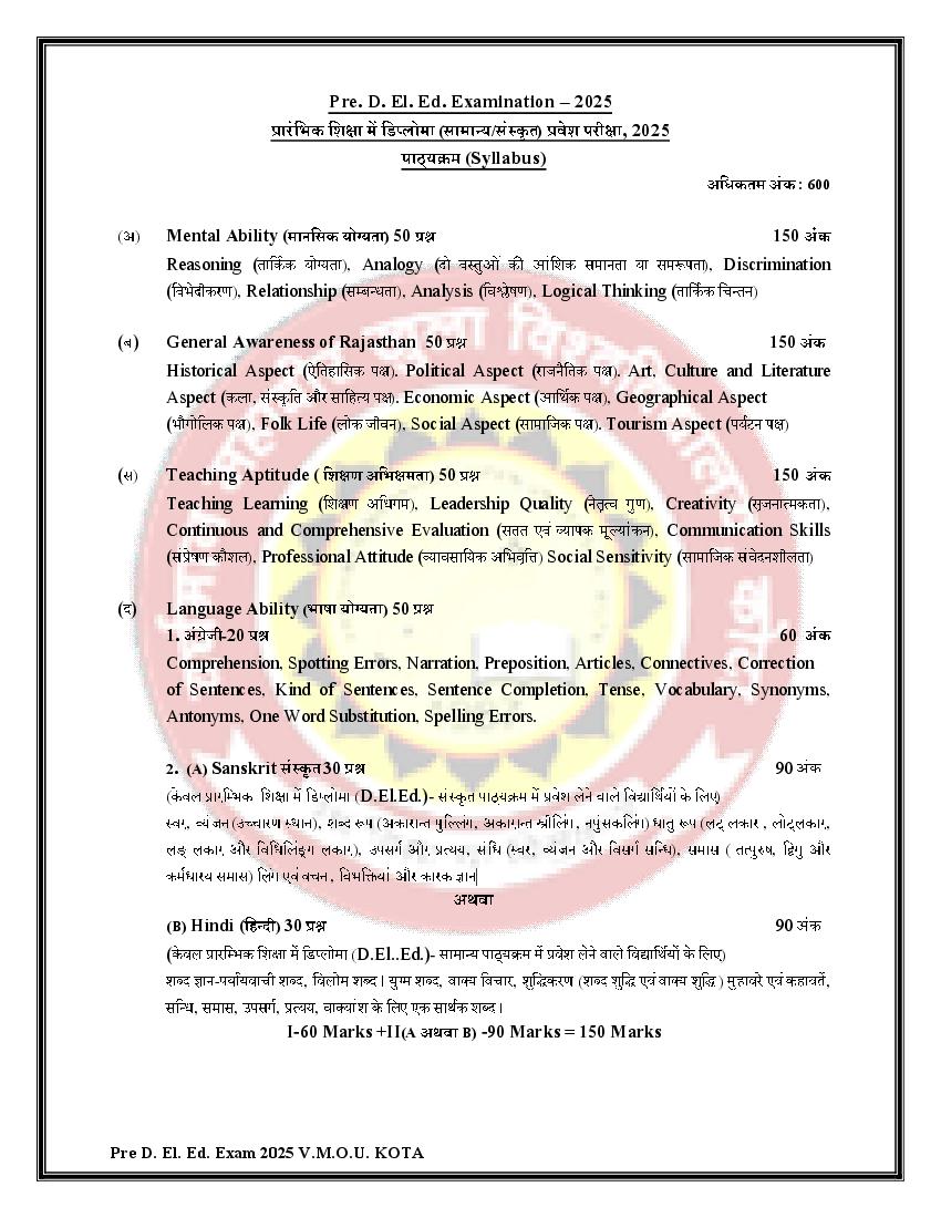 Rajasthan BSTC 2025 Syllabus (PDF Out) - Download Here - AglaSem Admission